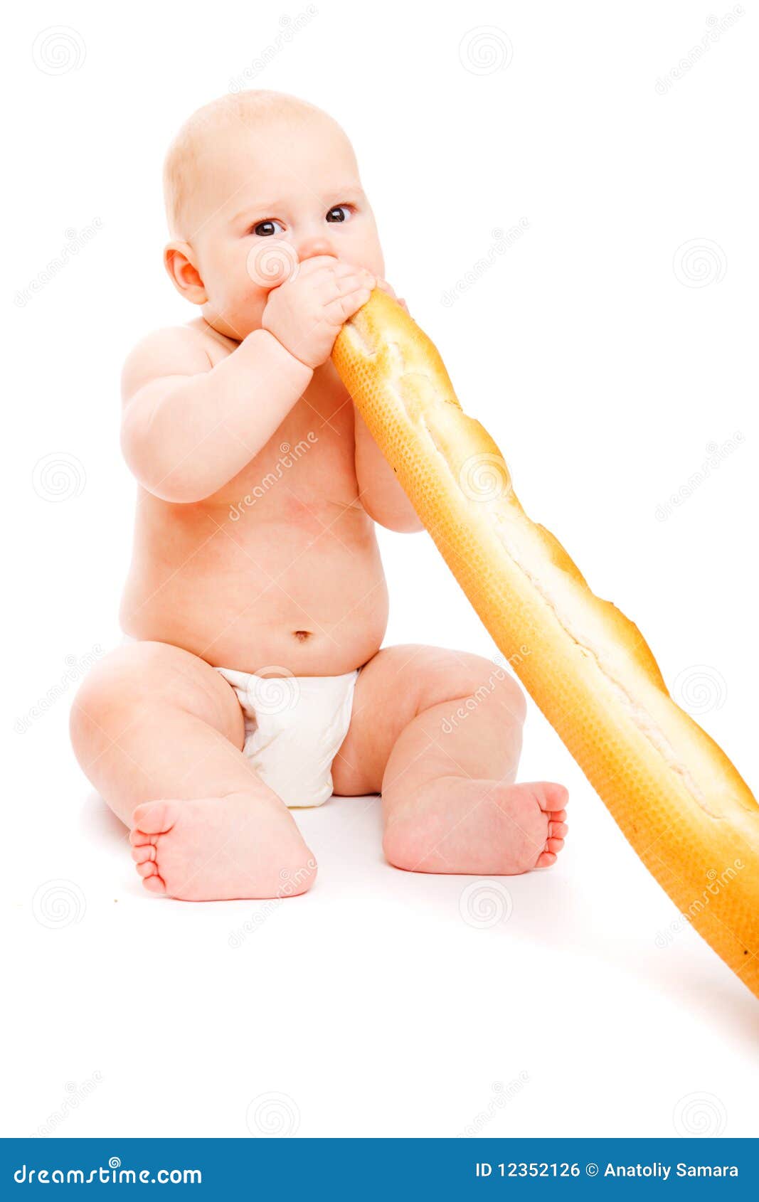 Baby eating French bread stock photo. Image of loaf, lovely - 12352126