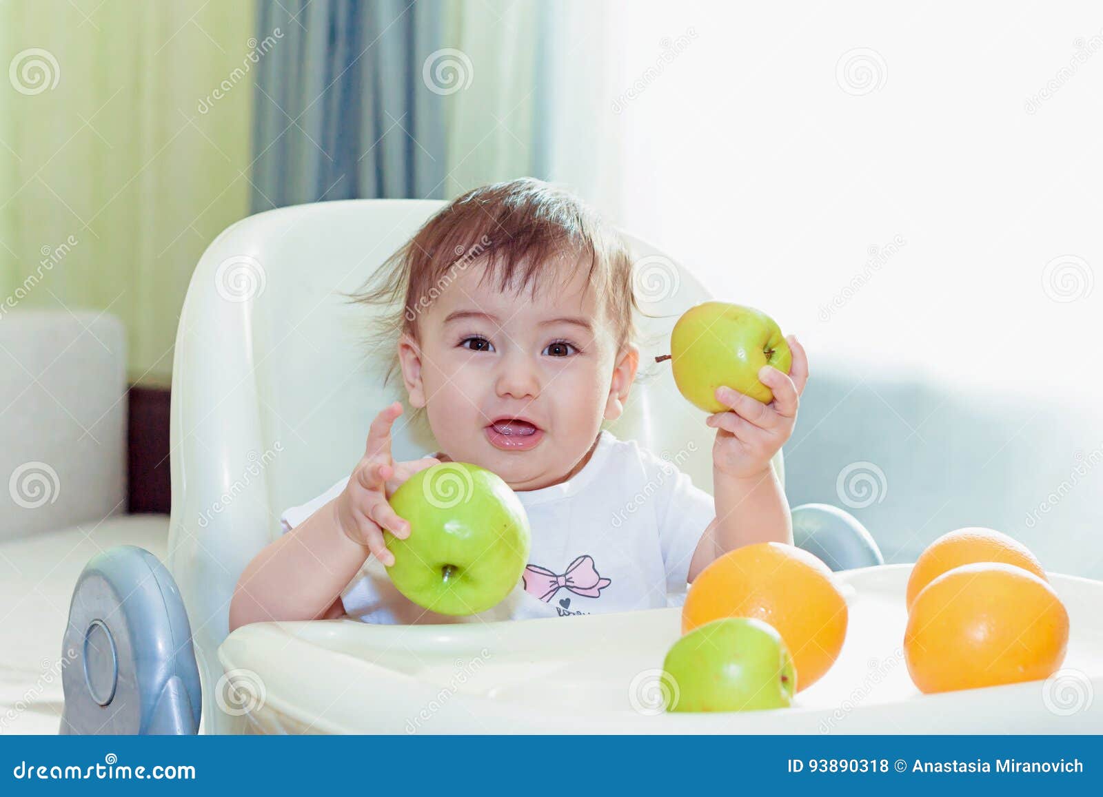Baby Eating Fruits Sit on the Table Stock Photo - Image of childhood ...