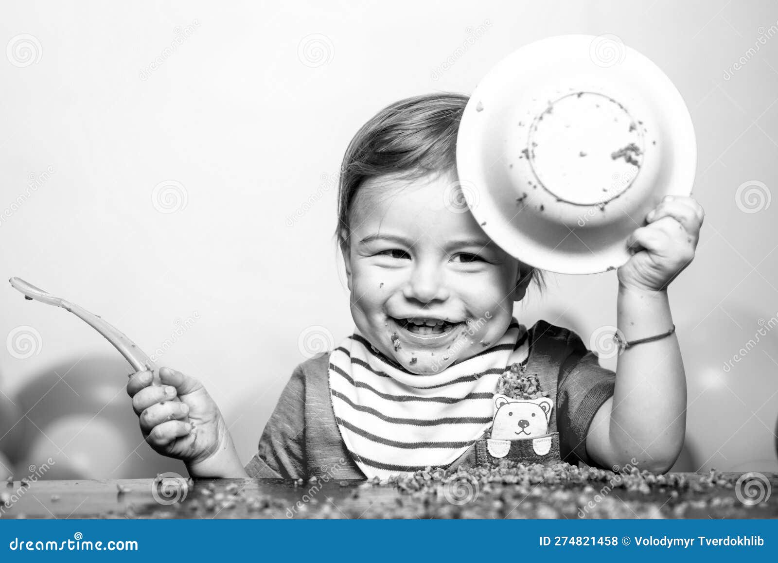 Baby Eating, Funny Baby Face with Plate. Stock Photo - Image of baby ...