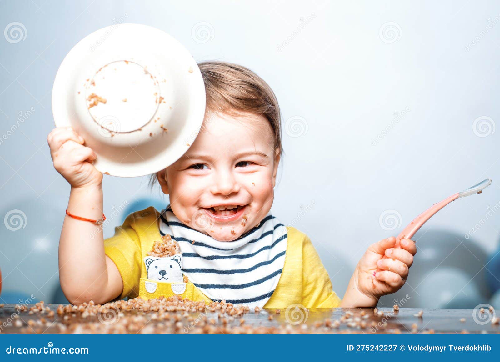 Baby Eating, Funny Baby Face with Plate. Stock Image - Image of kitchen ...