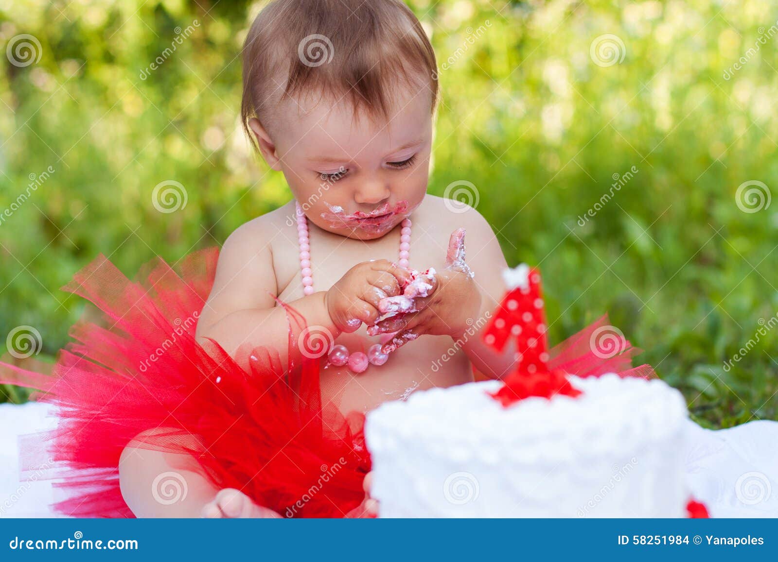Baby Eating Her First Birthday Cake Stock Photo - Image of celebration ...