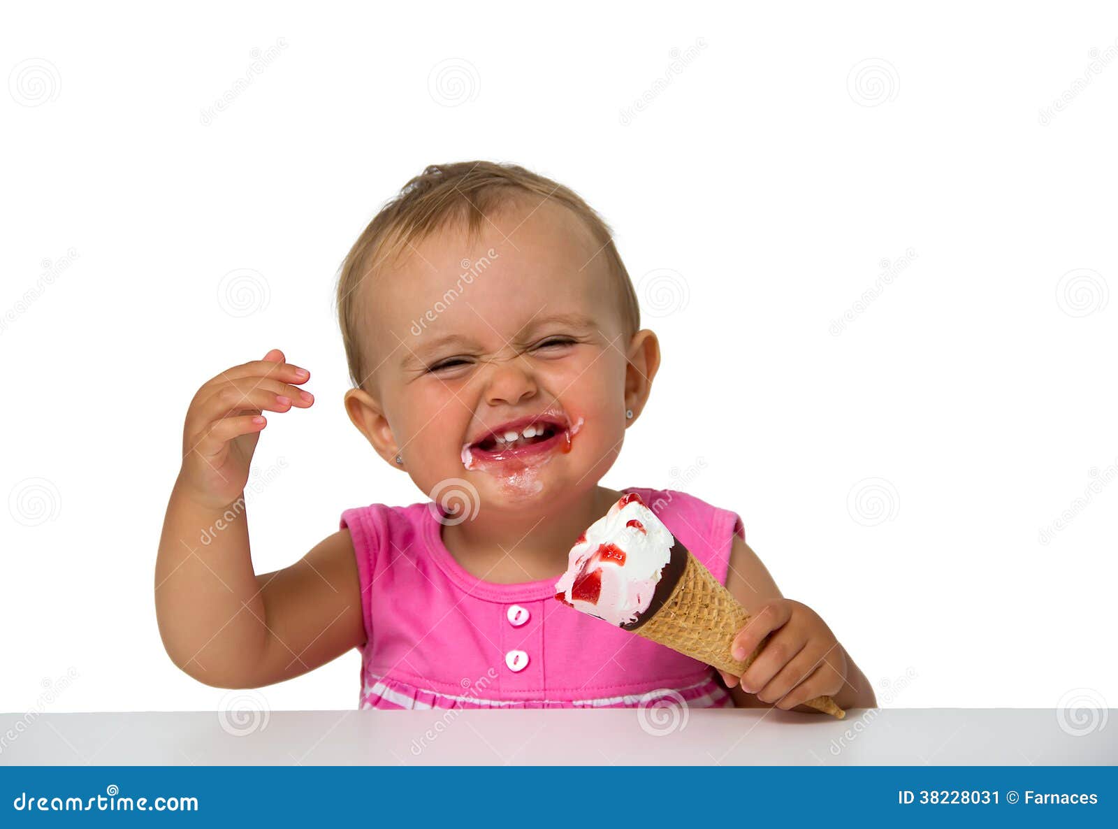 Baby eating ice cream stock image. Image of girl, pink - 38228031