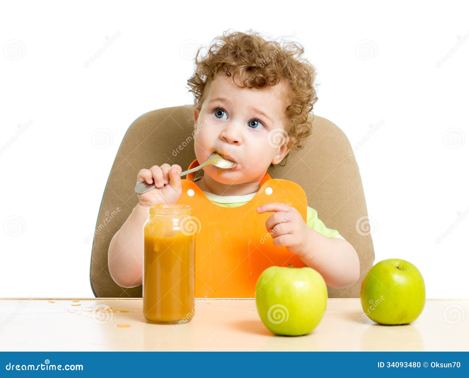 Baby Eating Sauce by Himself Stock Photo - Image of curly, dinner: 34093480