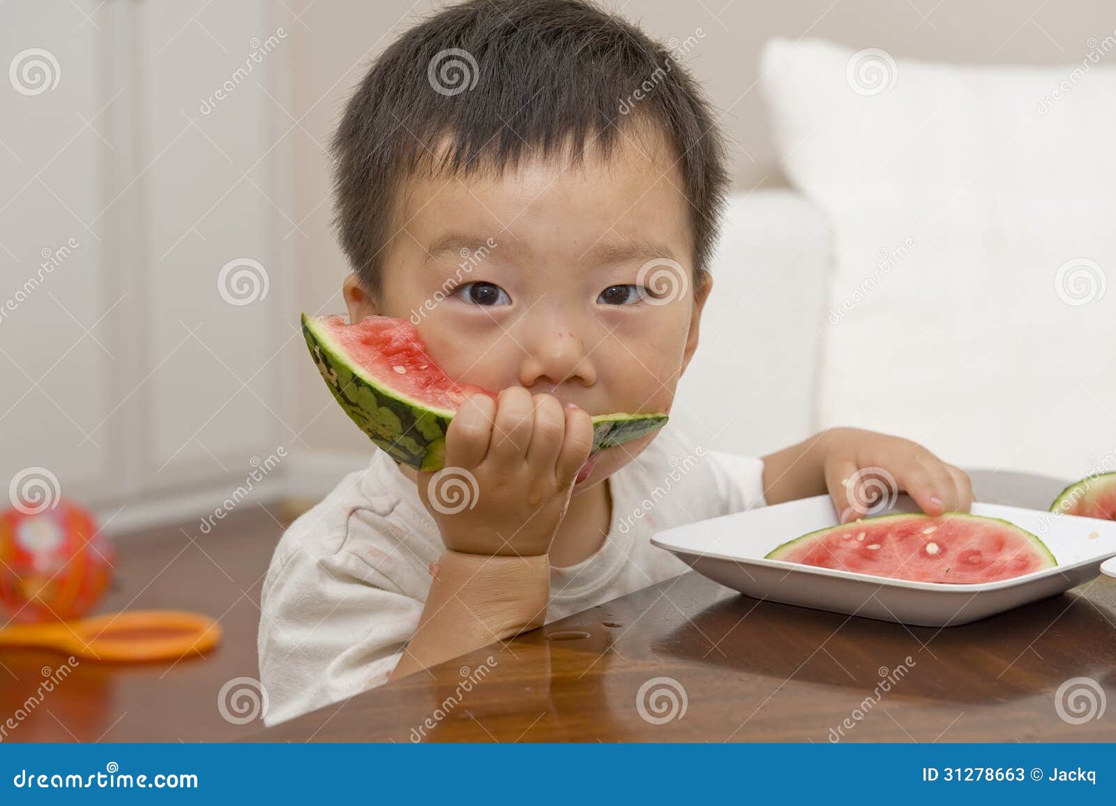 Baby eating watermelon stock image. Image of interior - 31278663