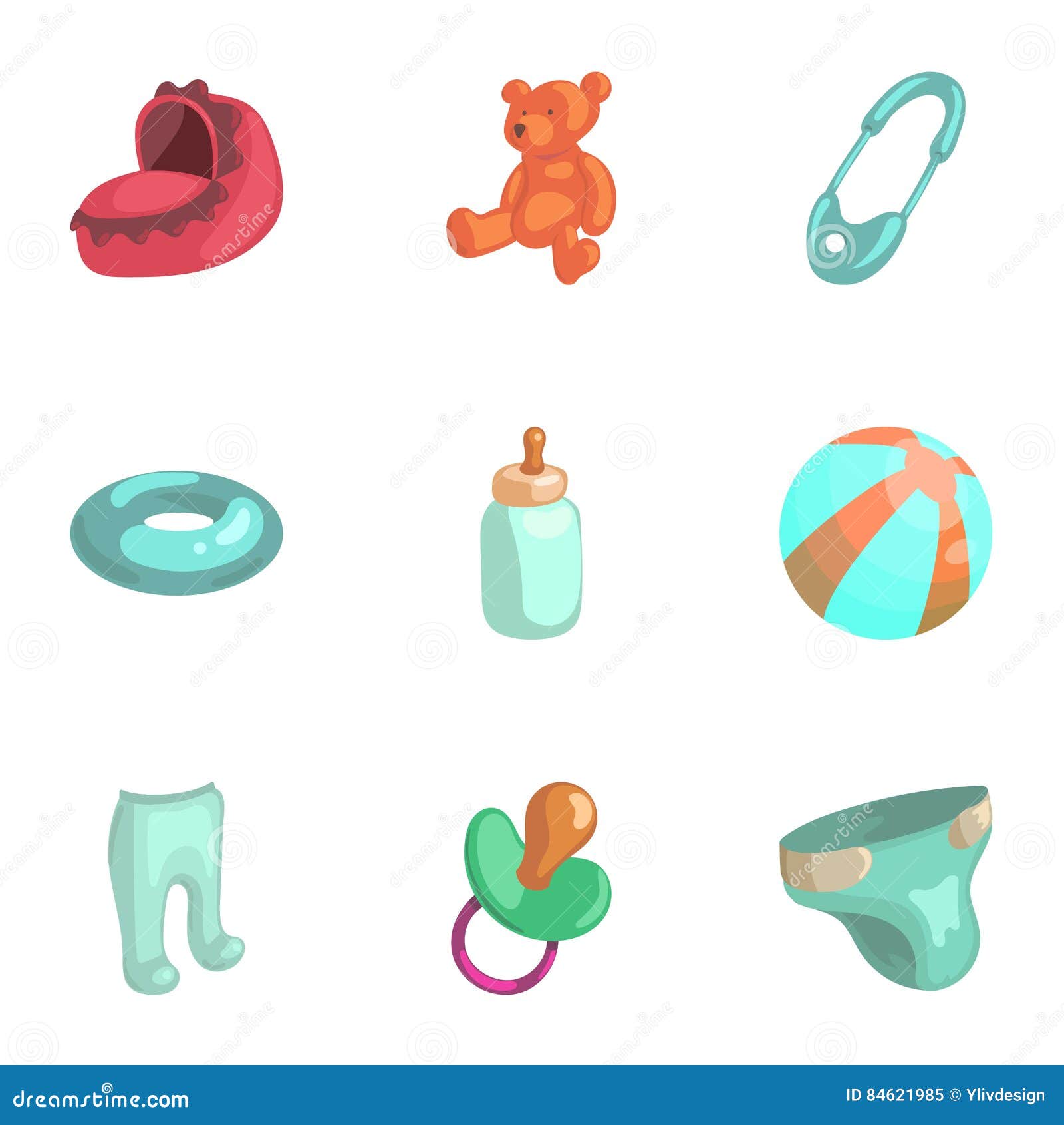 Baby Elements Icons Set, Cartoon Style Stock Vector - Illustration of ...