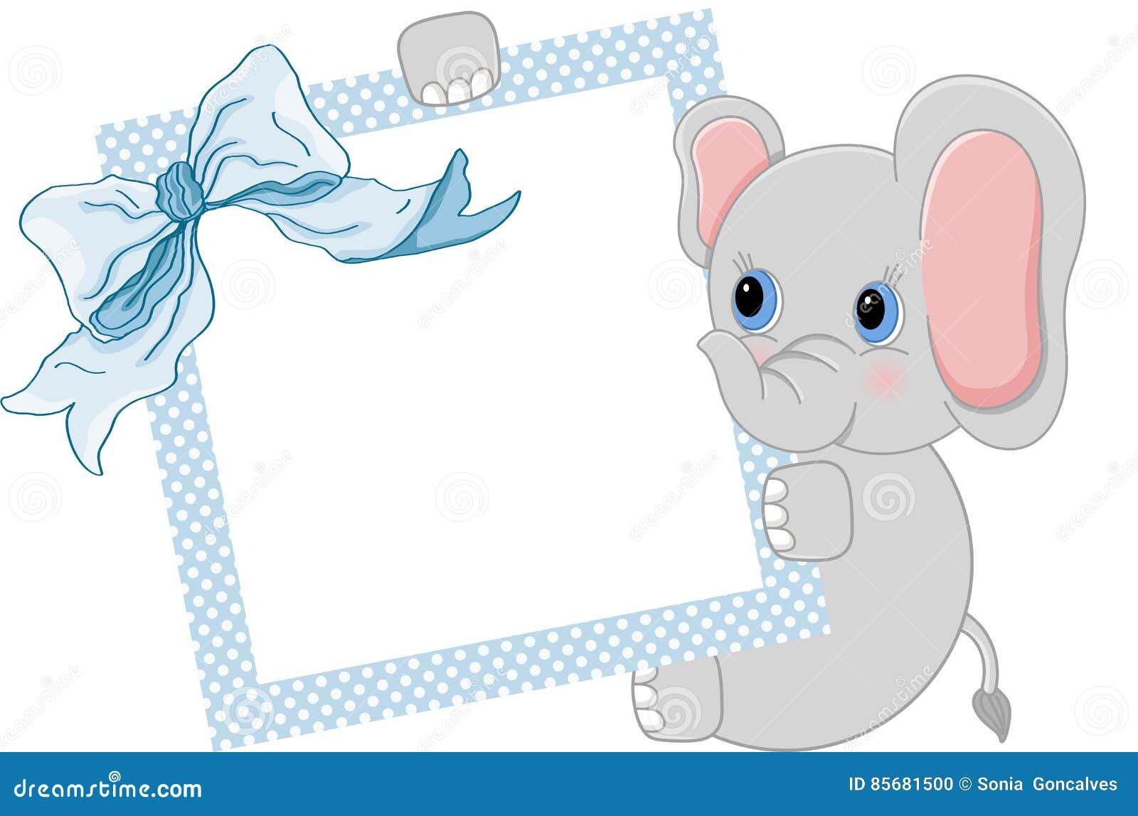 Baby Elephant Holding Blue Frame And Ribbon Vector Illustration ...