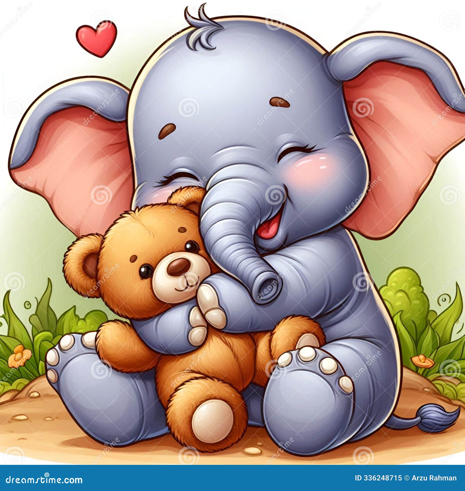 Baby Elephant Hugging a Stuffed Teddy Bear Stock Illustration ...