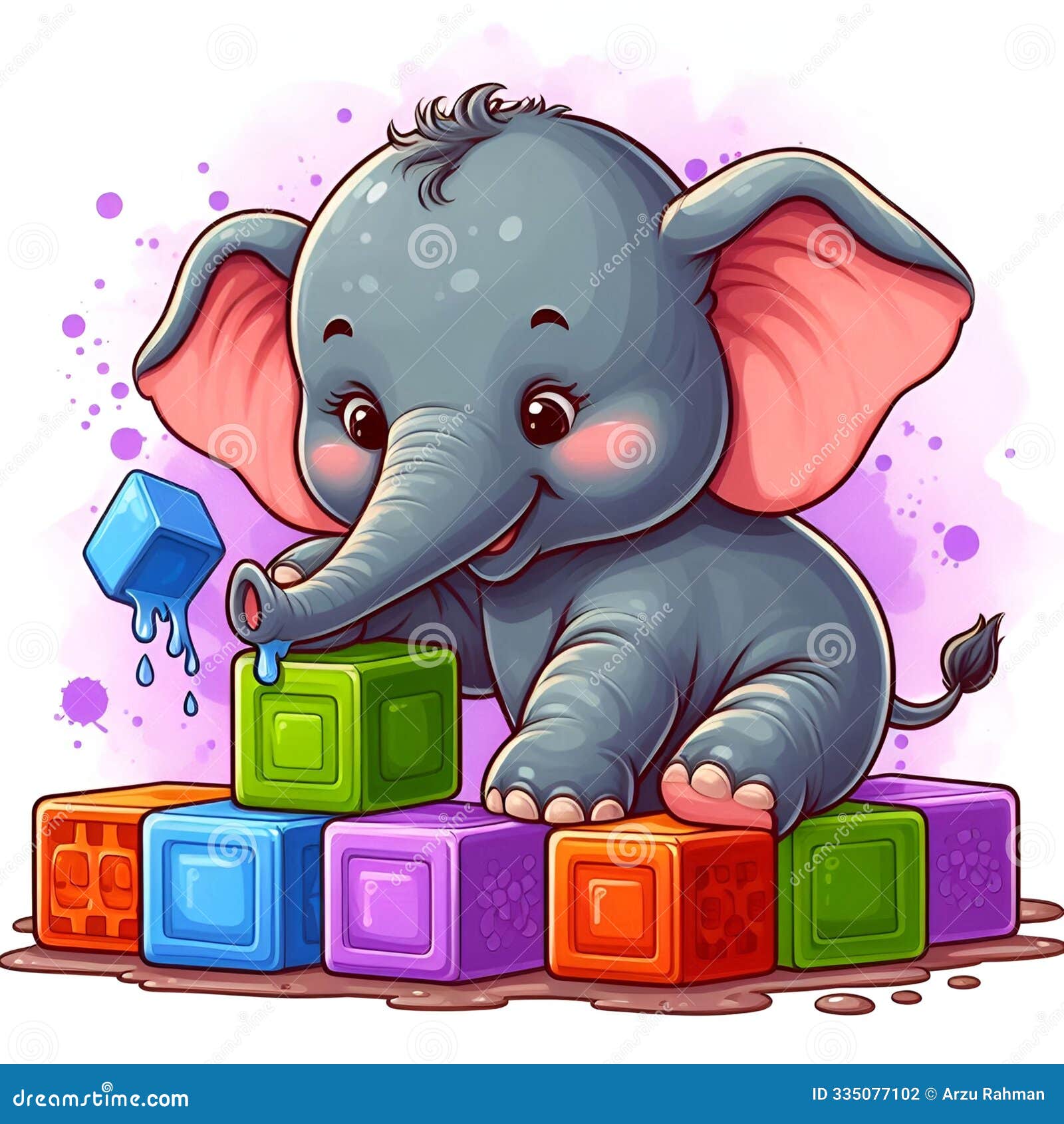 Baby Elephant Playing with Building Blocks, Stacking Them High Stock ...