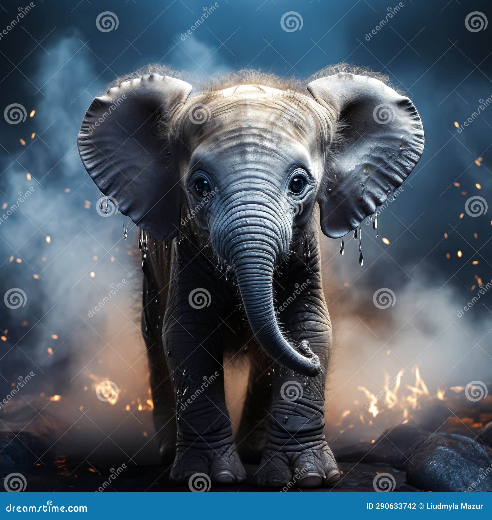 Baby Elephant Running Away from Fire AI Generated Stock Illustration ...
