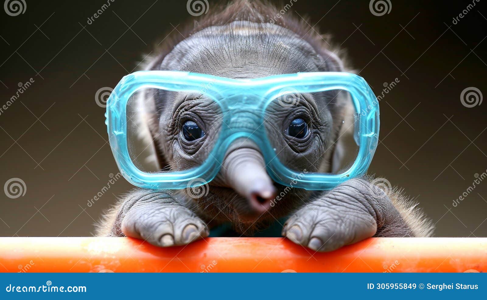 A Baby Elephant Wearing Goggles and Holding a Stick, AI Stock Image ...