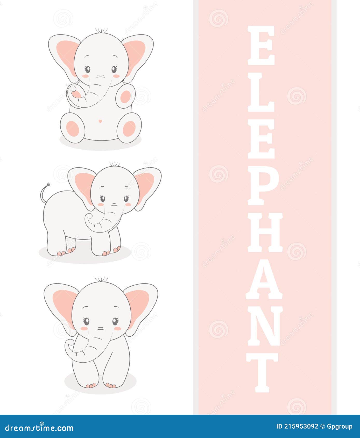 Baby elephants card stock vector. Illustration of lovely - 215953092
