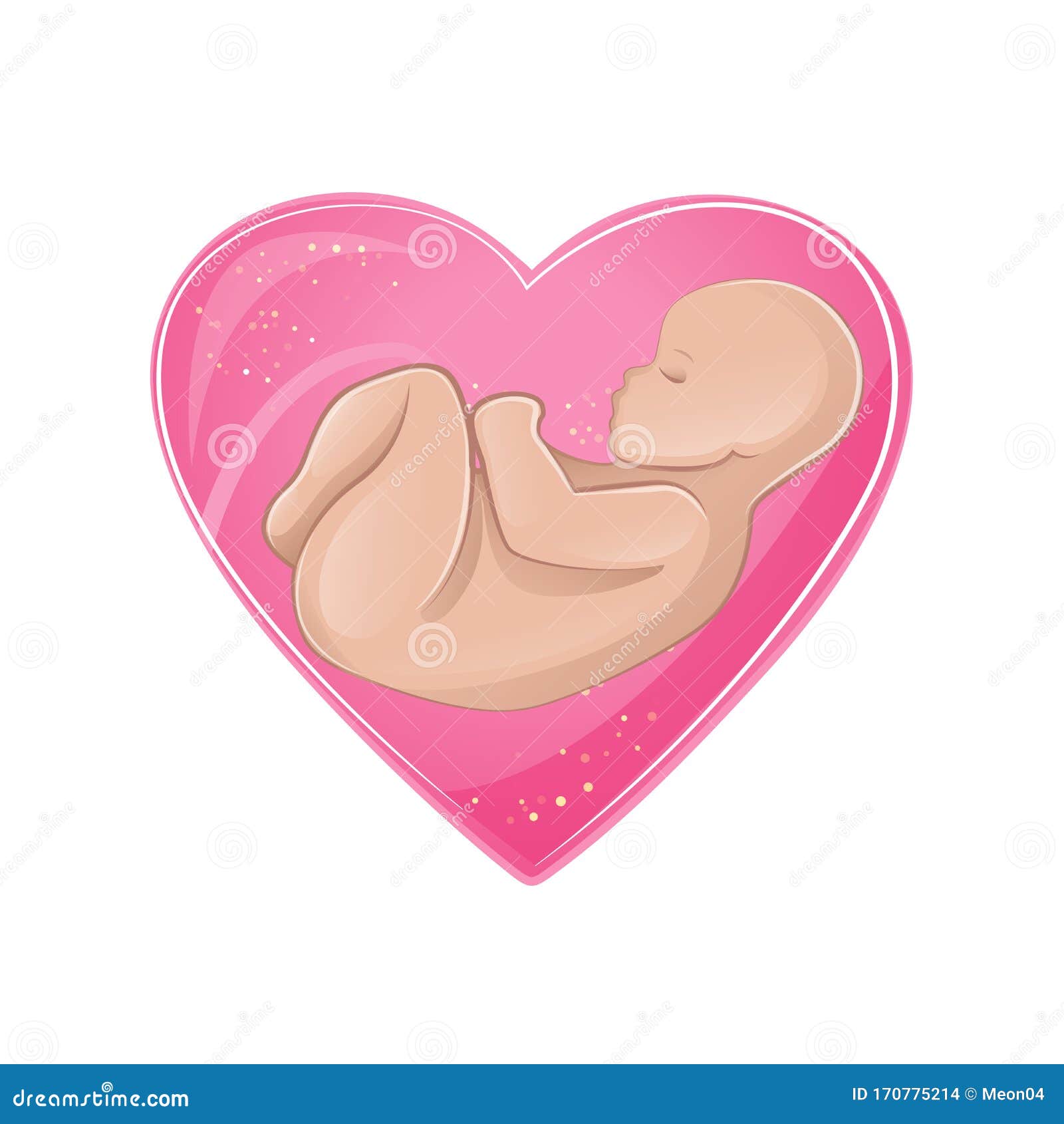 Baby Embryo In Pink Heart In Profile Vector Illustration ...