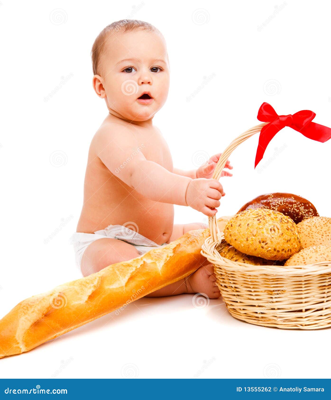 Baby en brood stock foto. Image of zuigeling, boog, greep - 13555262