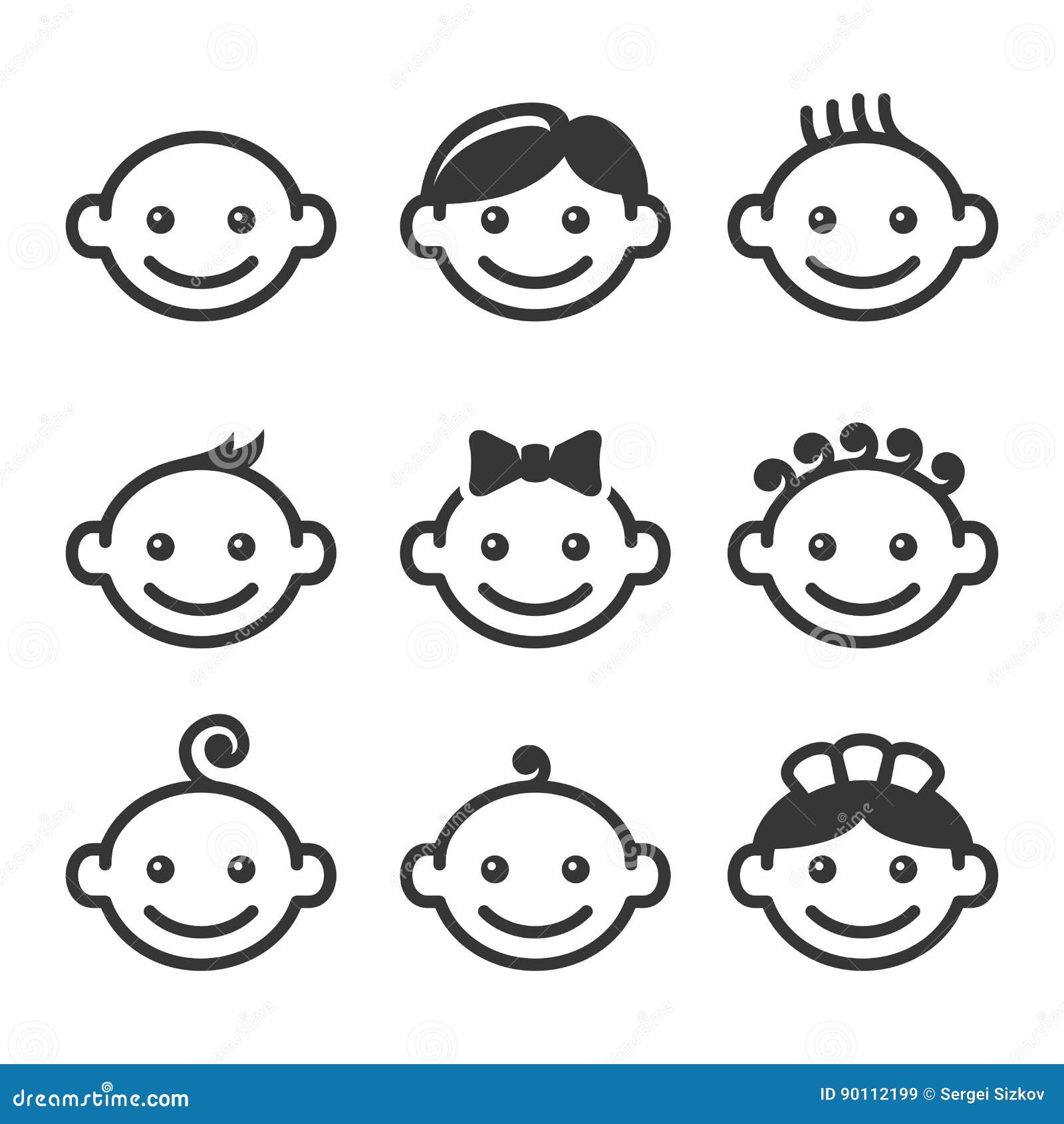 Baby Face Icons Set stock vector. Illustration of child - 90112199
