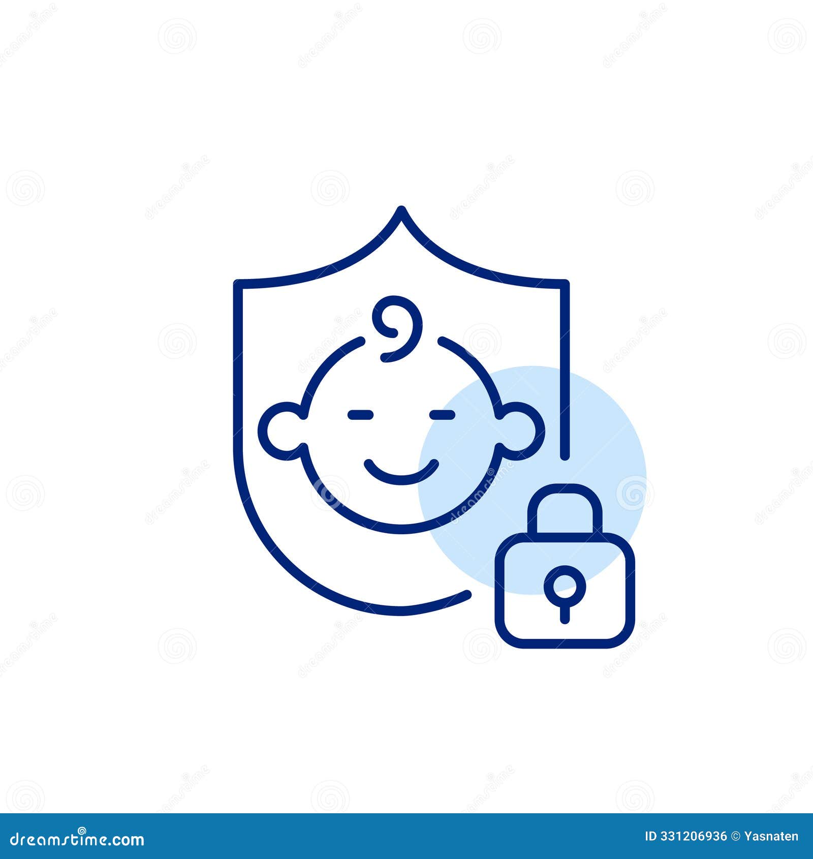 Baby Face on Shield and Lock. Infant Safety, Childproof Environment ...