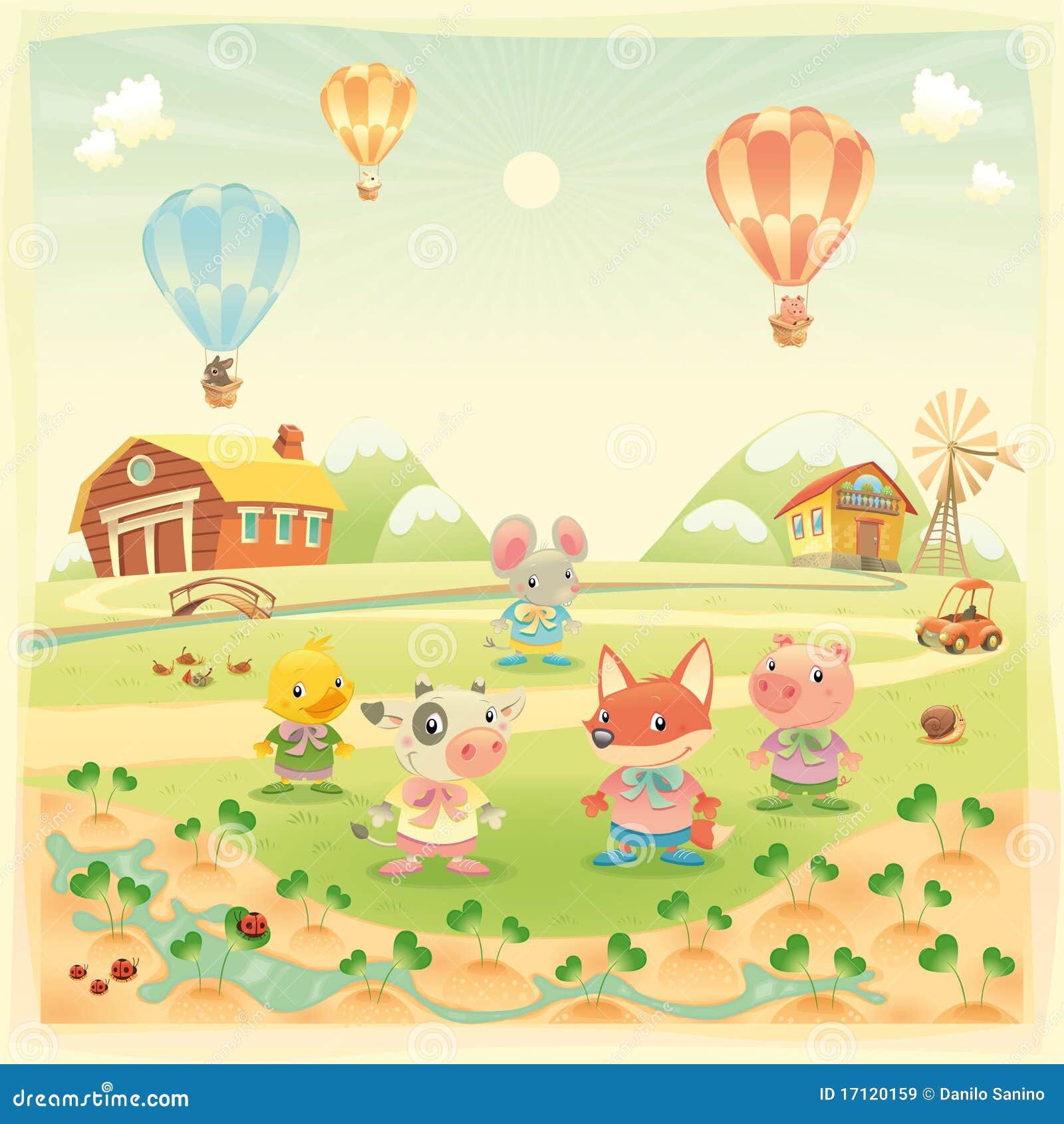 Baby Farm Animals in the Countryside. Stock Vector - Illustration of ...