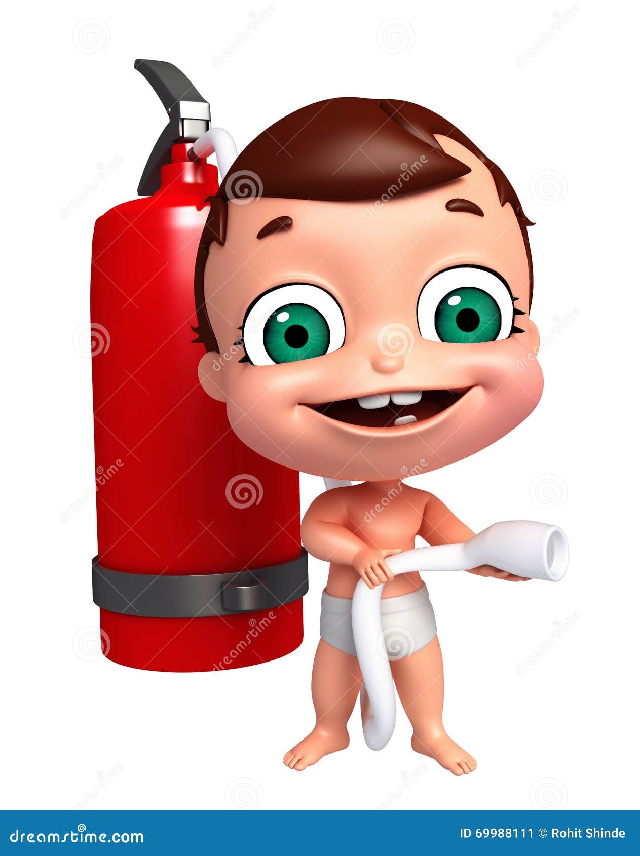 Baby with Fire Extinguisher Stock Illustration - Illustration of happy ...