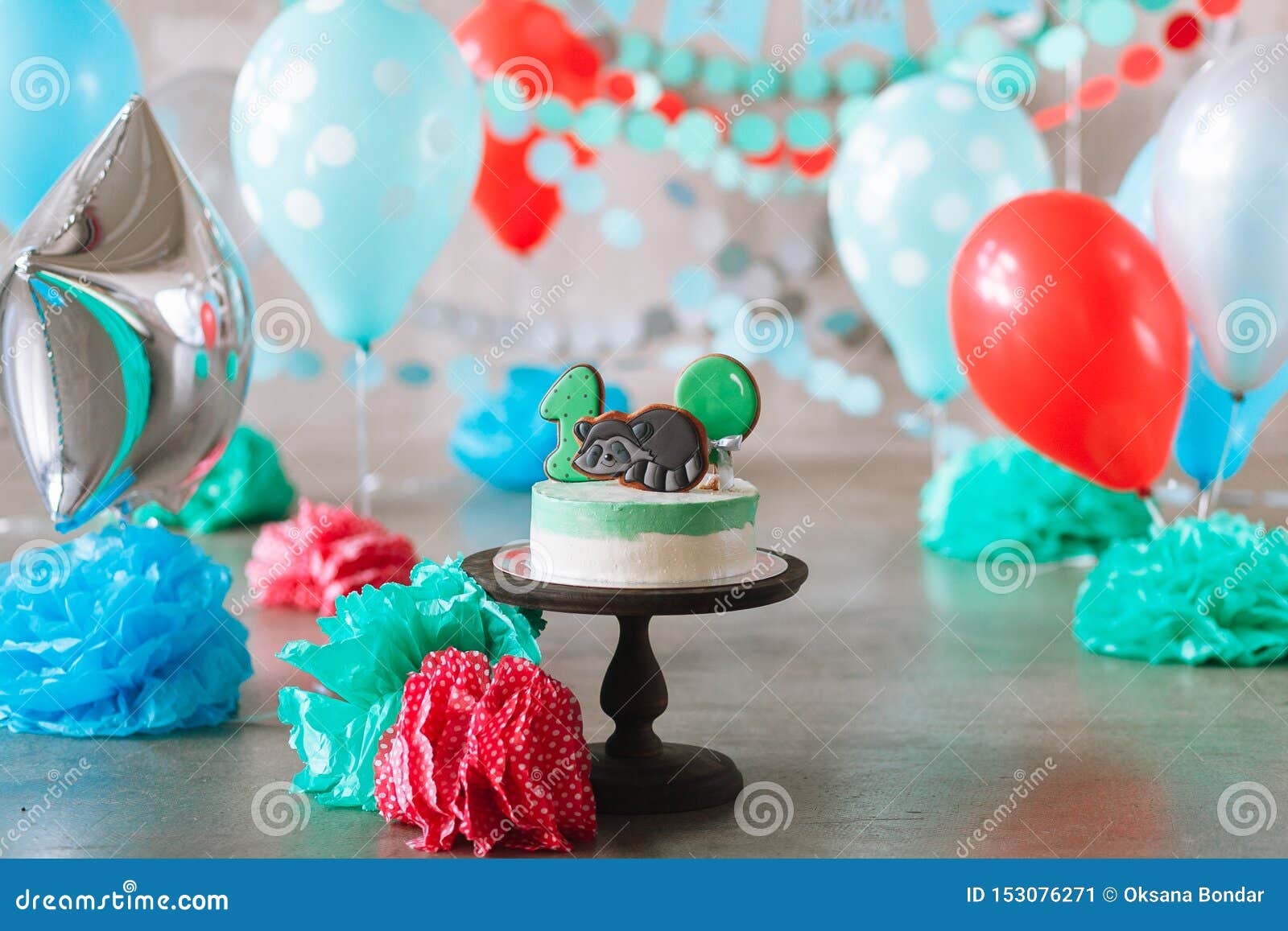Baby First Birthday Cake in Decorated Studio Room Stock Image - Image ...