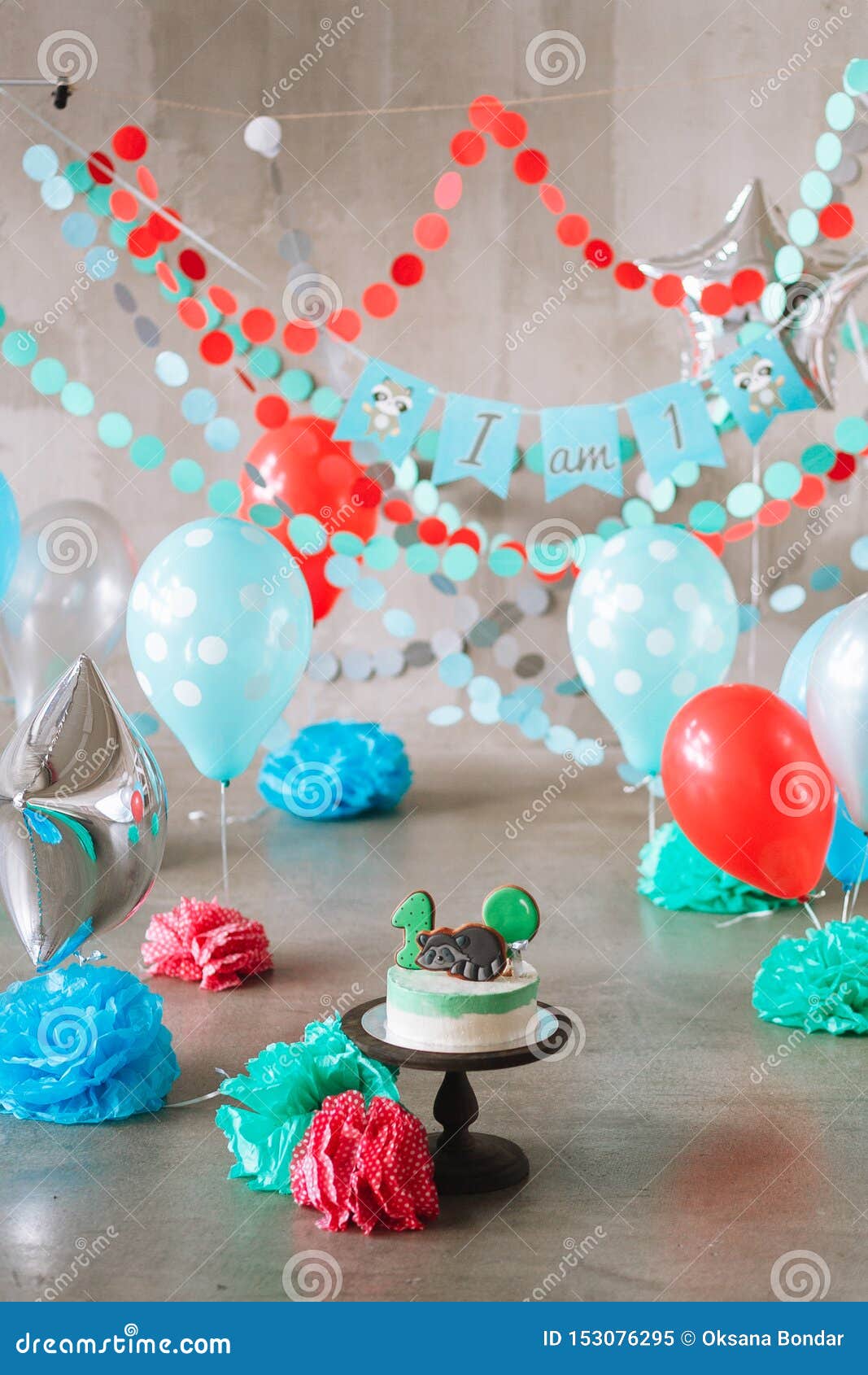 Baby First Birthday Cake in Decorated Studio Room Stock Image - Image ...