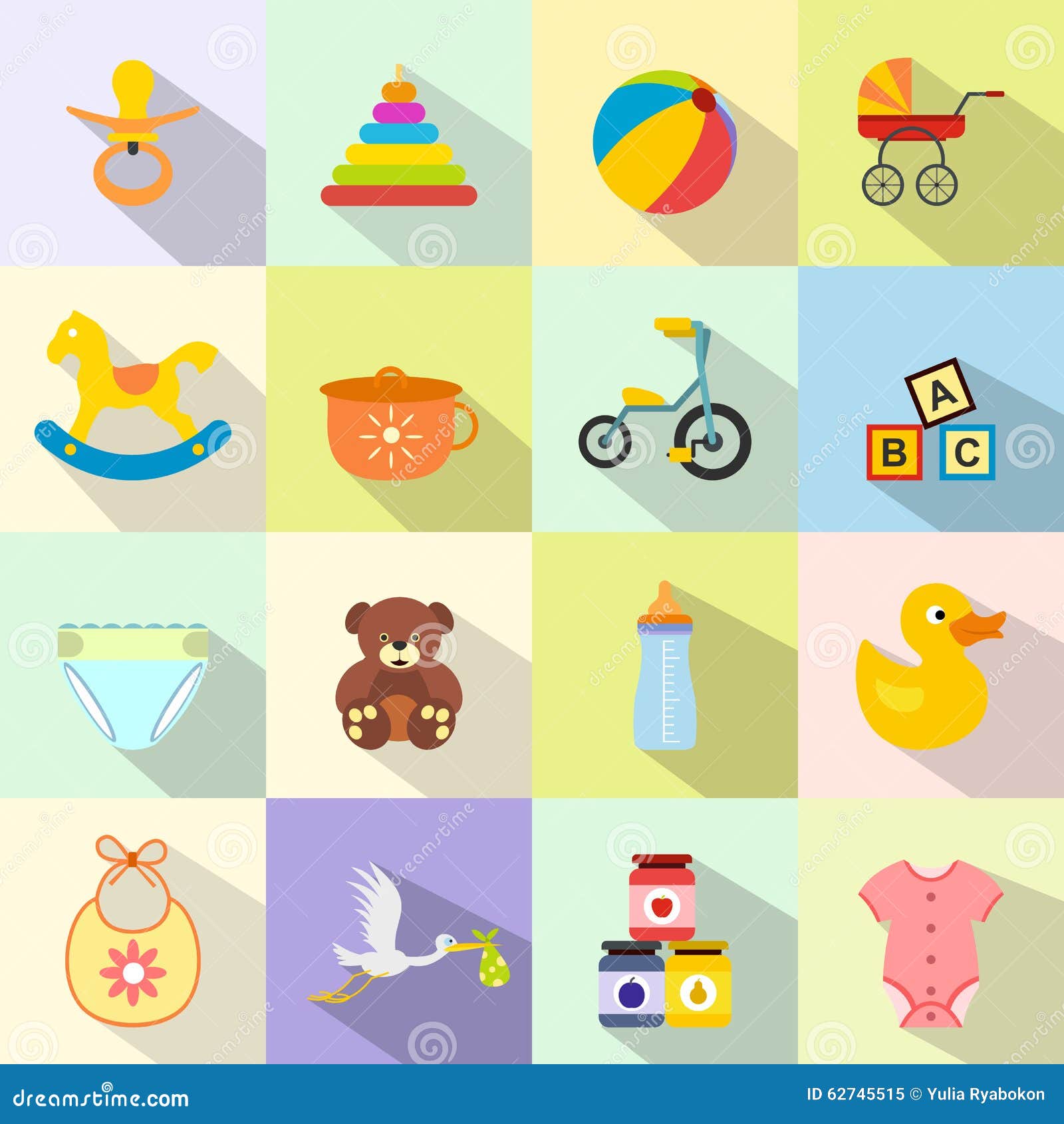 Baby flat icon set stock vector. Illustration of rainbow - 62745515