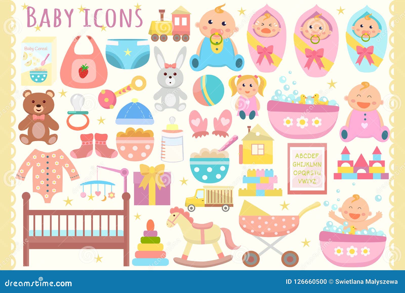 Baby flat icons set. stock illustration. Illustration of duck - 126660500