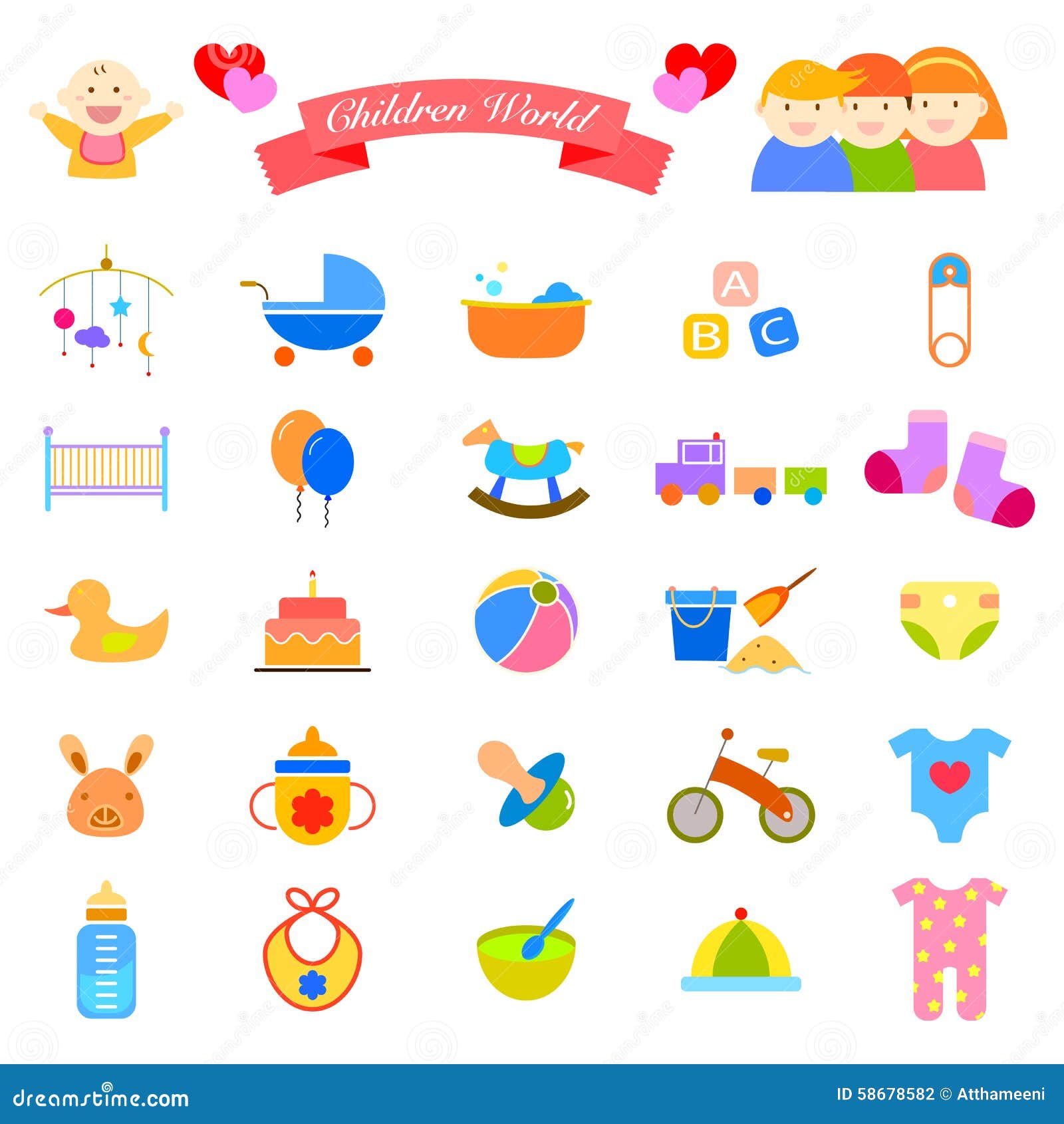 Baby flat icons set stock vector. Illustration of bath - 58678582