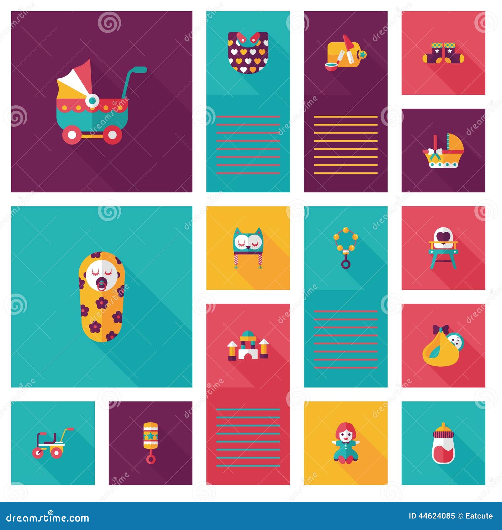 Baby Flat Ui Bakcground Set Stock Vector - Illustration of cradle ...