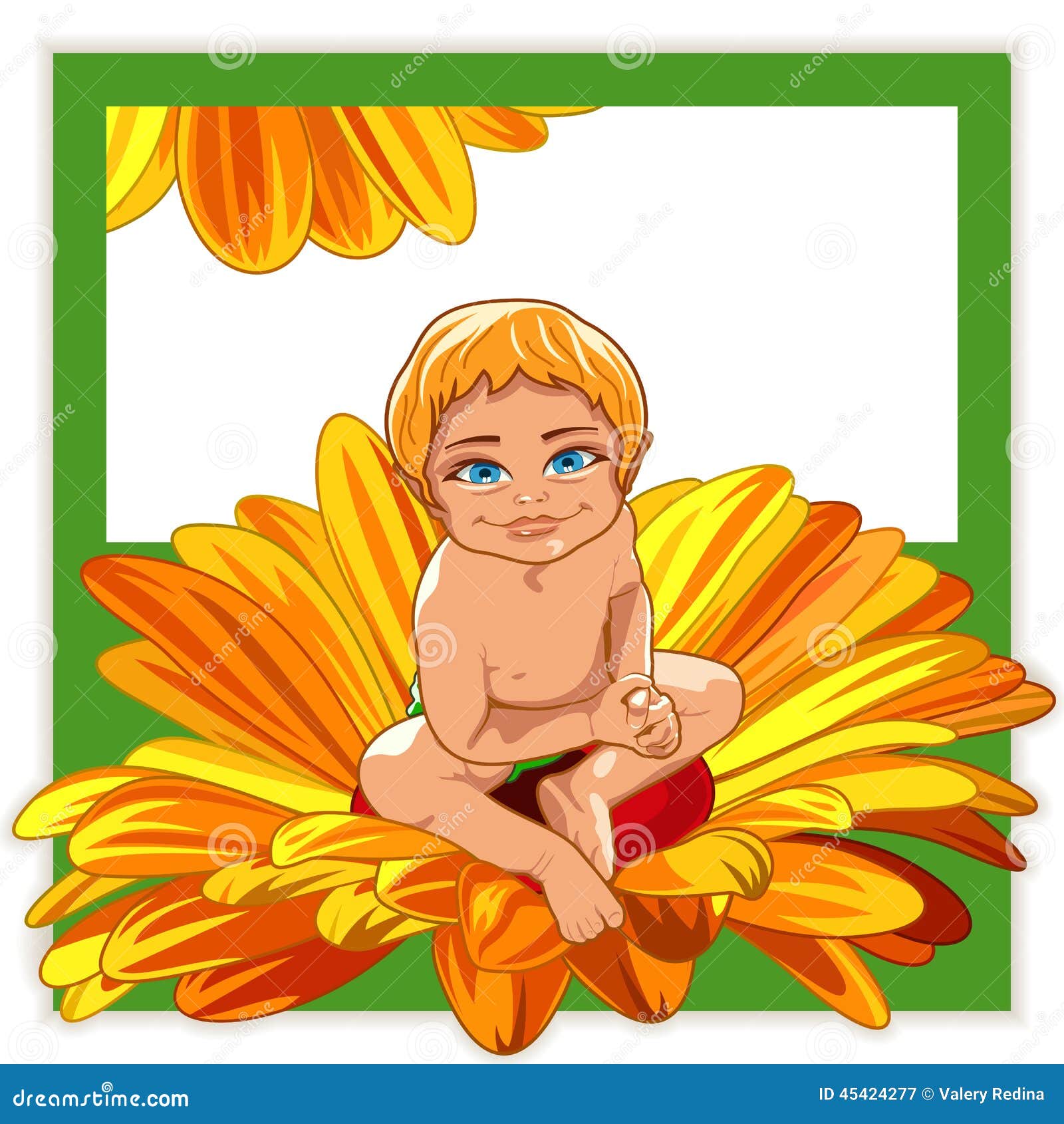 Baby in a flower. stock vector. Illustration of flower - 45424277