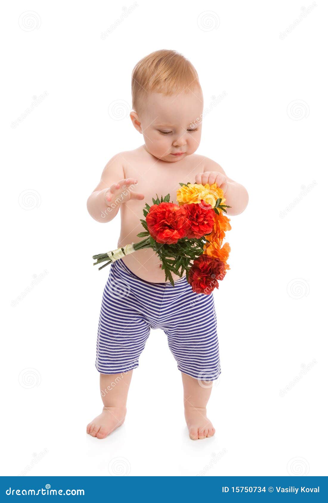Baby with flowers stock photo. Image of expression, happiness - 15750734
