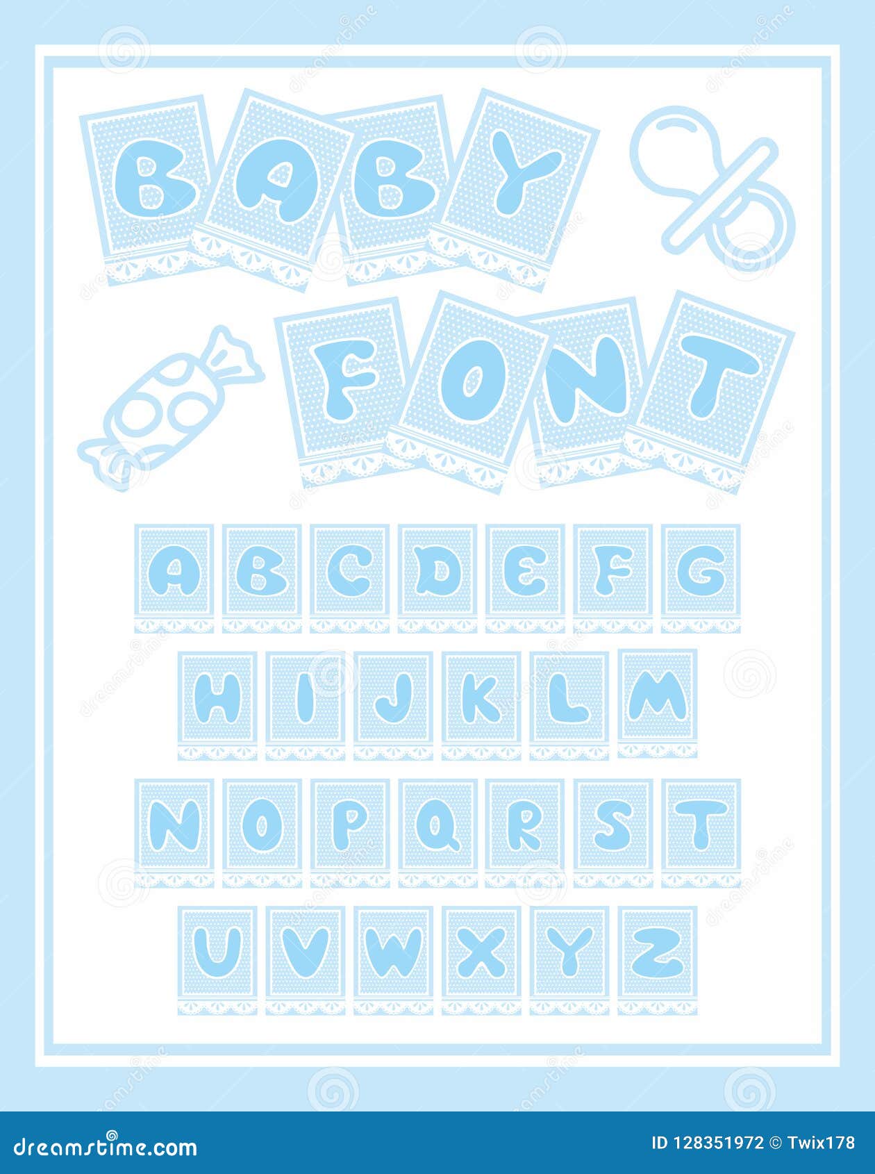 Baby font blue in frame stock vector. Illustration of design - 128351972