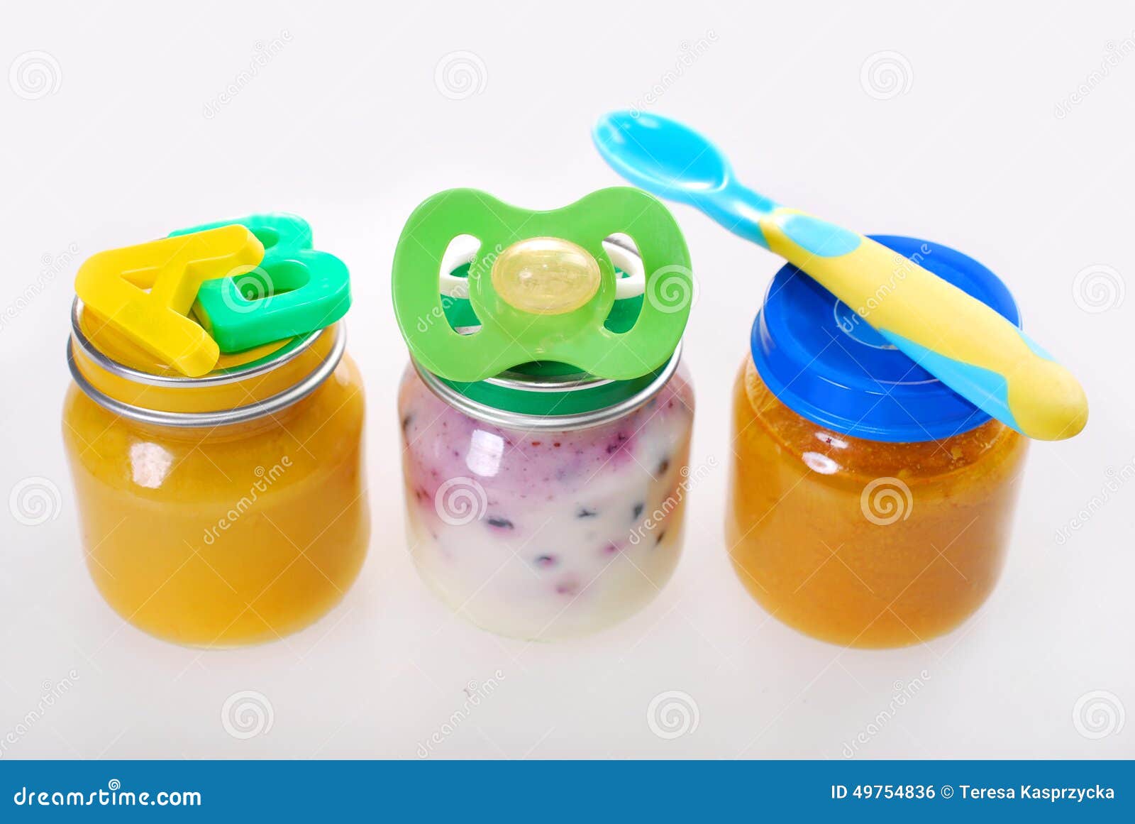 Baby food in jars stock photo. Image of pacifier, dinner - 49754836