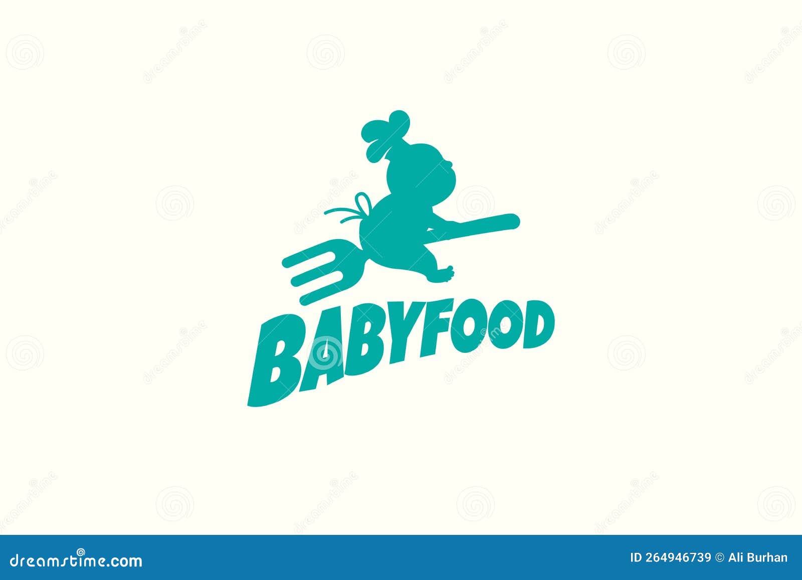 Baby Food Logo with Silhouette of a Baby Flying with a Fork Stock ...
