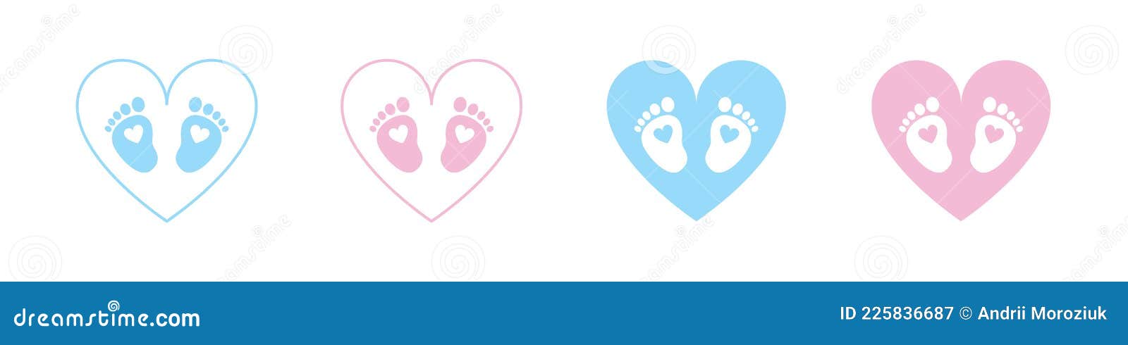Baby Foot Barefoot Heart Icon. Set Stock Illustration - Illustration of ...