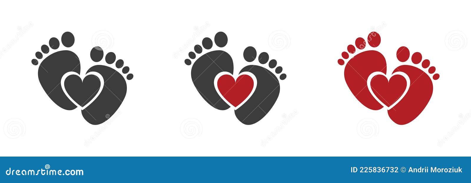 Baby Foot Barefoot Heart Icon. Set Stock Illustration - Illustration of ...