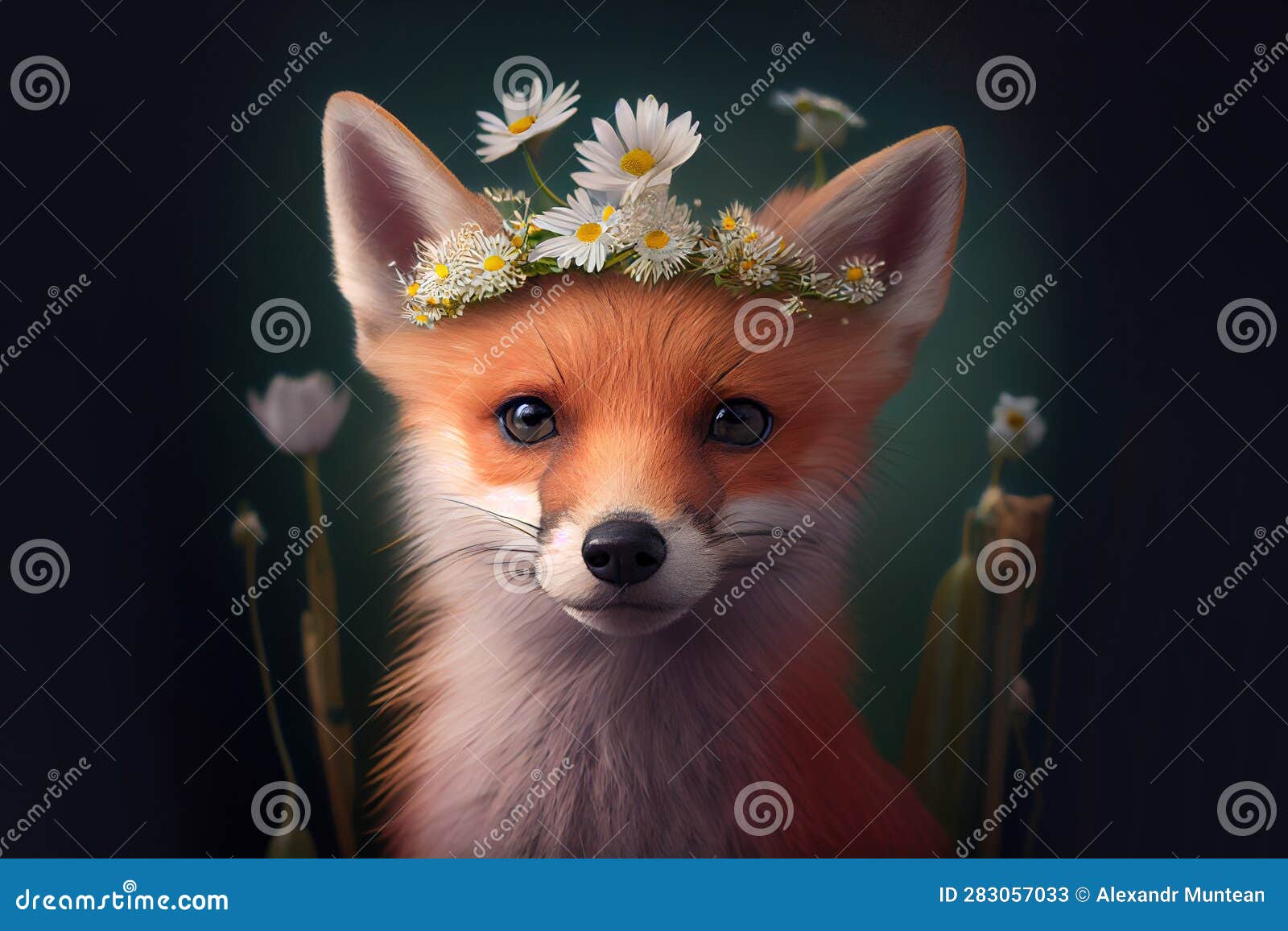 Baby Fox with Flower Crown, Springtime Concept. Stock Illustration ...