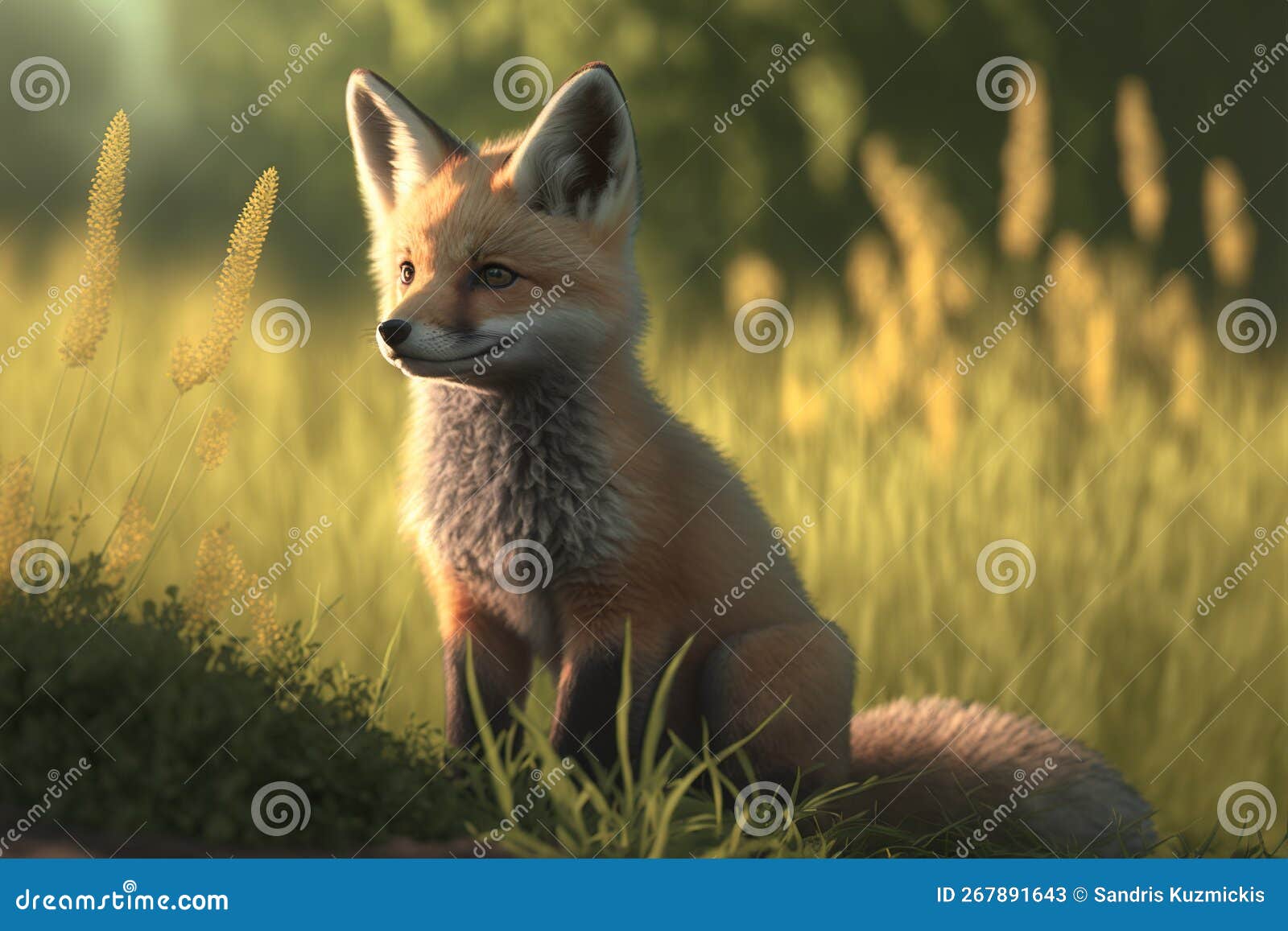 Baby Fox Sitting in Grass. Generative AI Stock Illustration ...