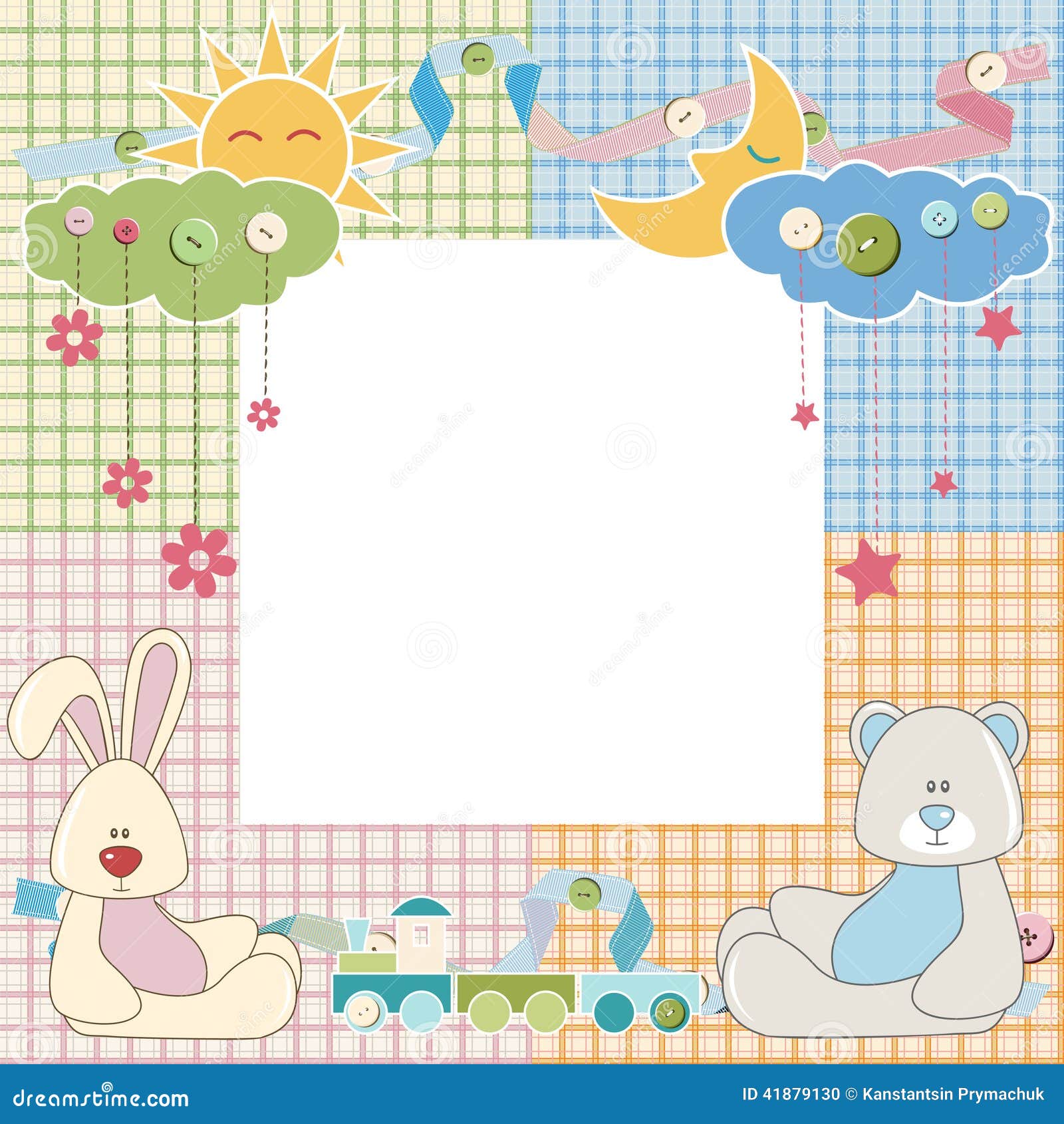 Baby Frame or Card with Rabbit and Bear. Vector Stock Vector ...