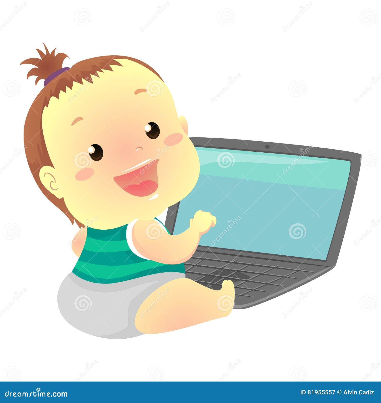 Baby in front of Laptop stock vector. Illustration of cartoon - 81955557