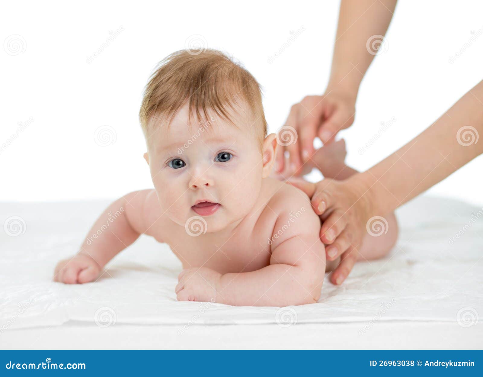Baby Getting Massage on White Background Stock Photo - Image of hands ...