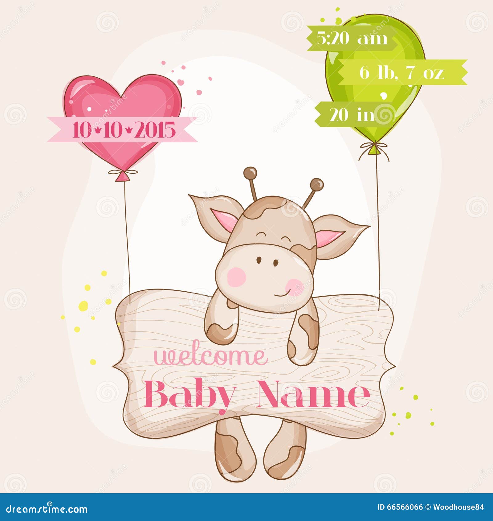 Baby Girl Arrival Card stock vector. Illustration of celebration - 66566066