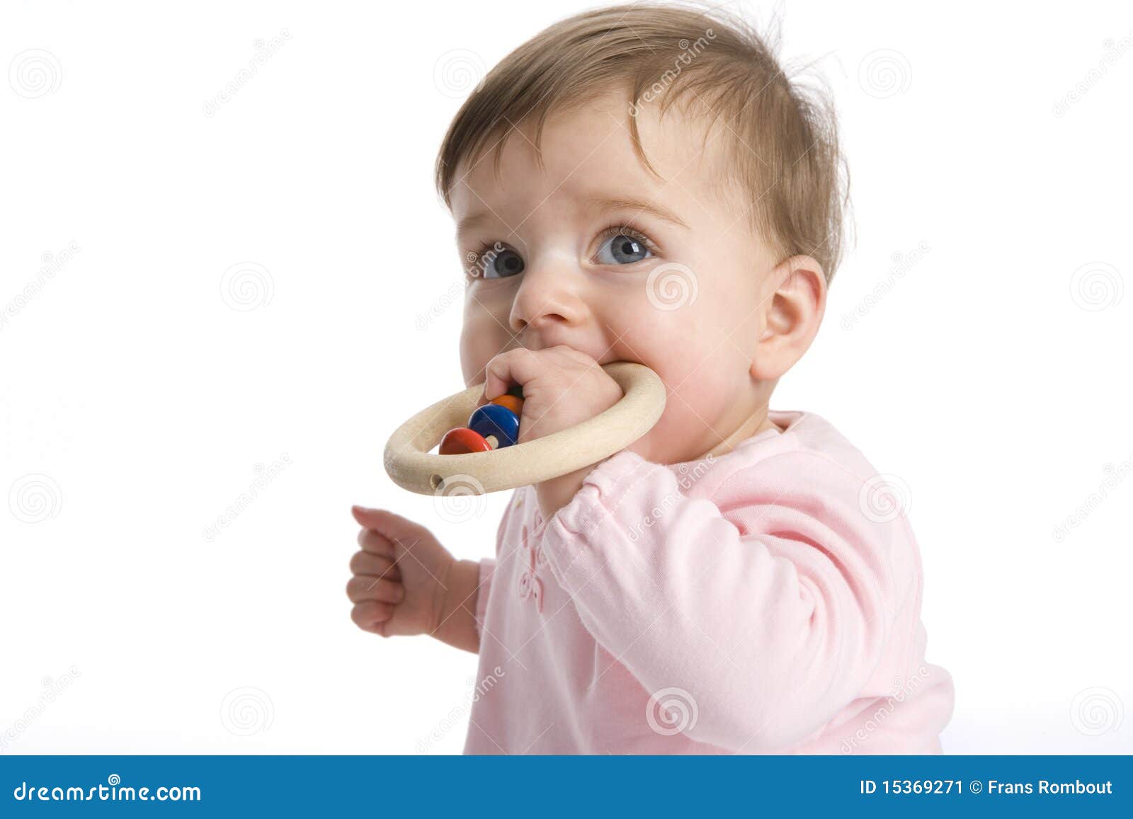 Baby Girl Biting on Toy Ring Stock Image - Image of studio, baby: 15369271