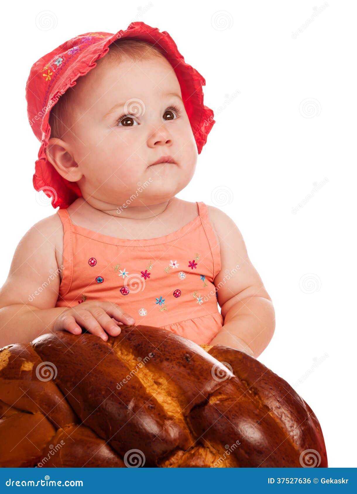 Baby girl and bread stock photo. Image of eating, thoughtful - 37527636