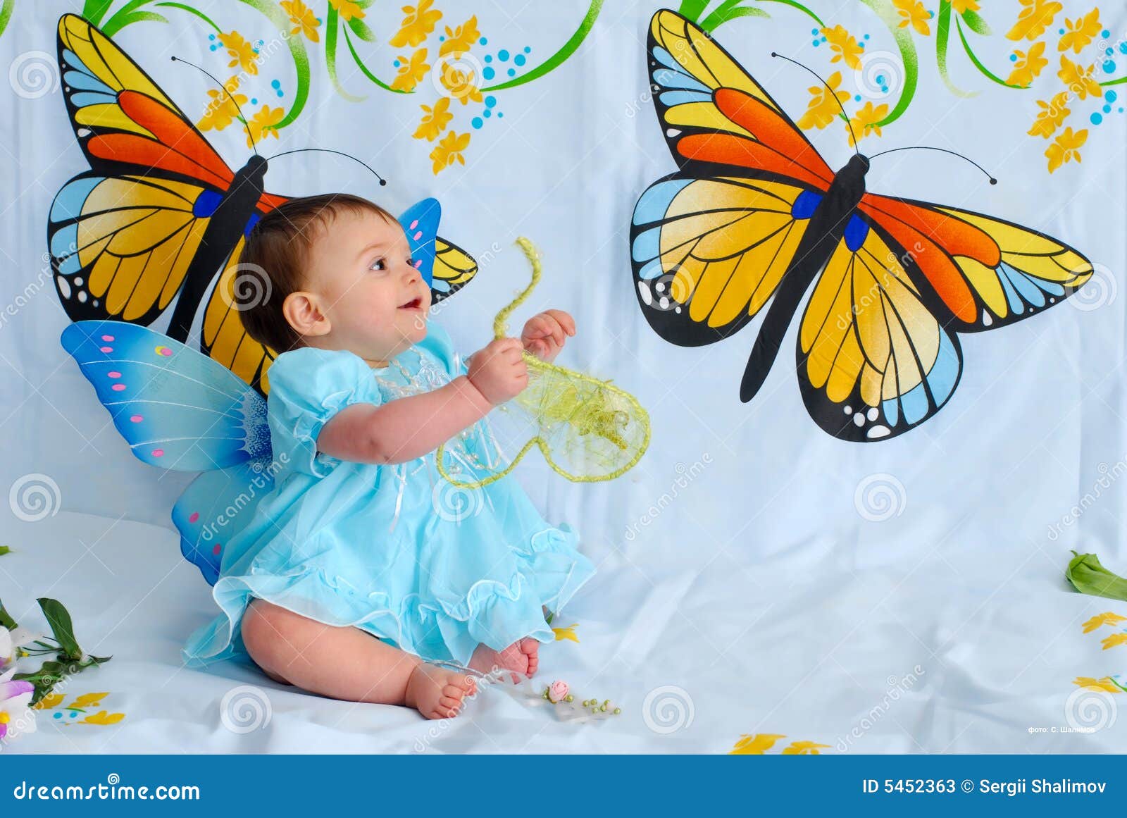 Baby Girl with Butterfly Wings Stock Image - Image of little, cheerful ...