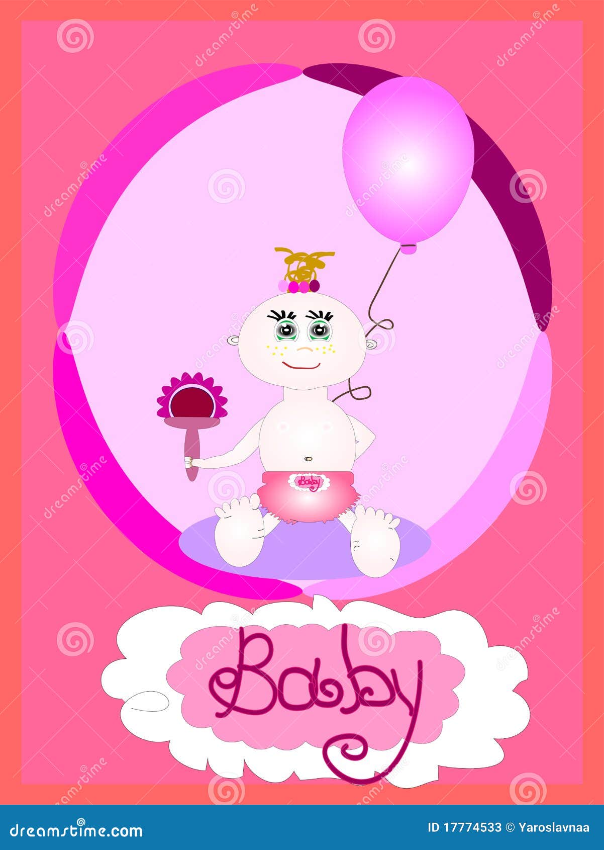 Baby girl card, vector stock illustration. Illustration of little ...