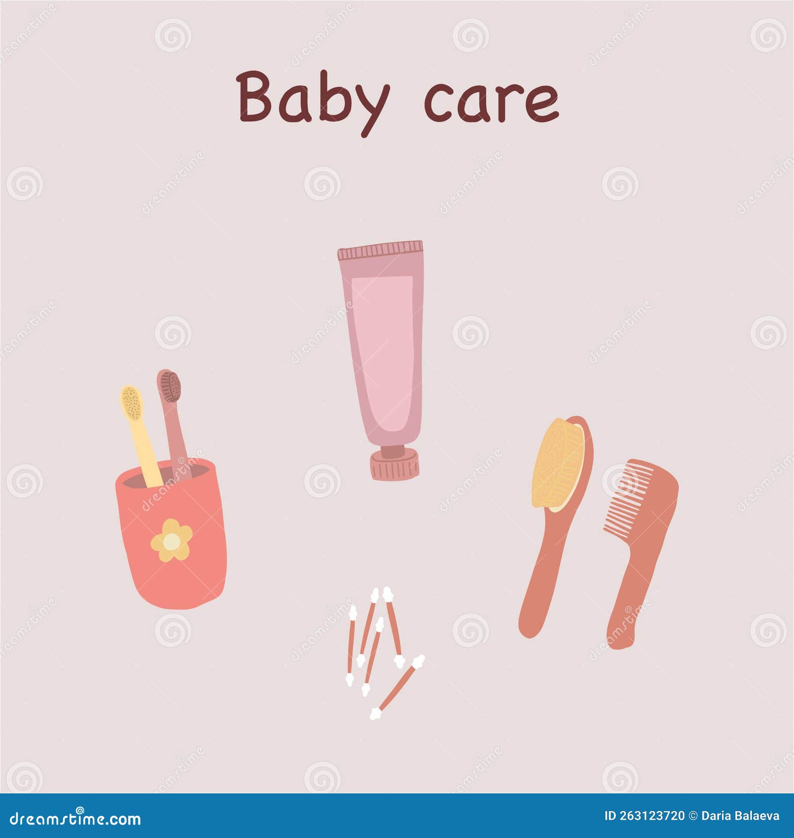Baby Girl Care Set Hand Drawn Bathing Objects Stock Vector ...