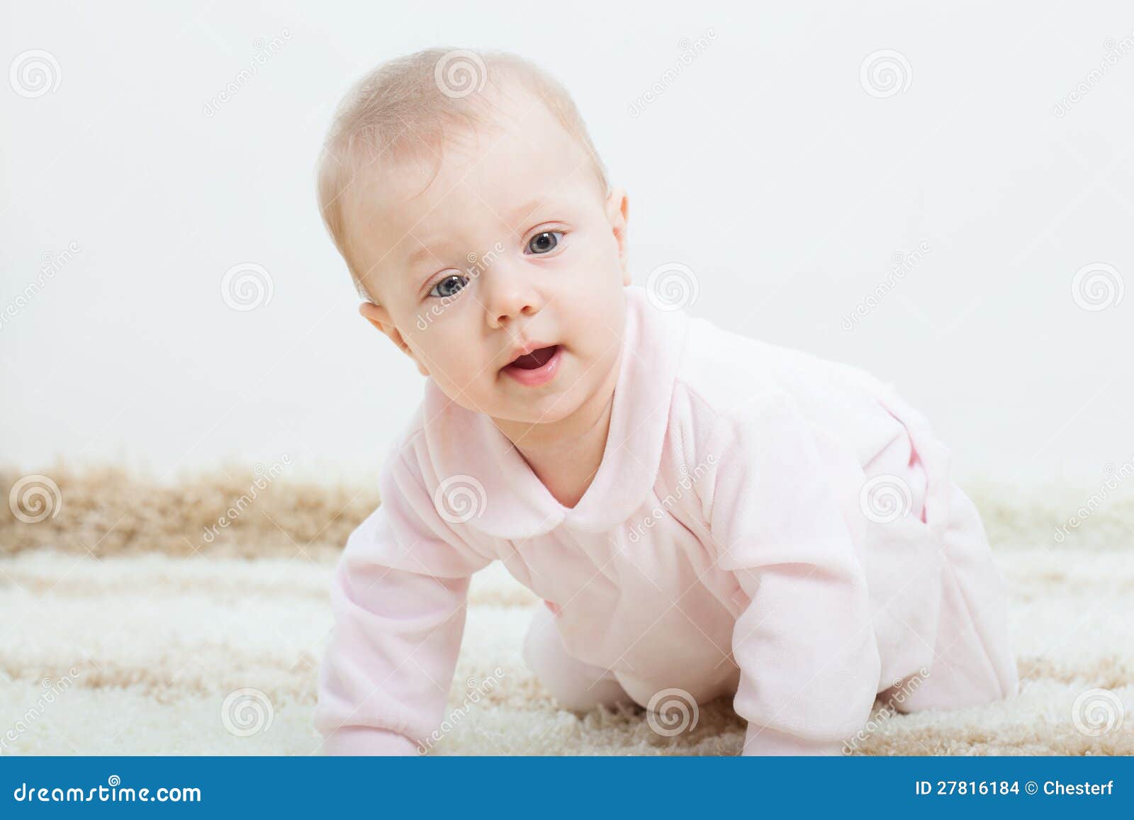 Baby Girl Creeping on the Carpet Stock Photo - Image of health ...