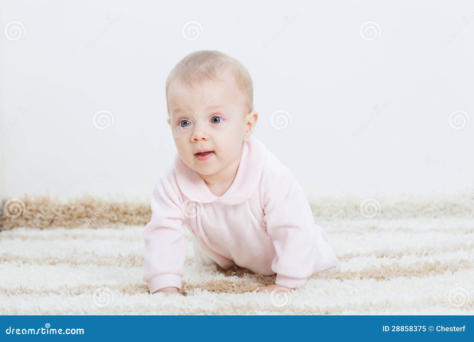 Baby Girl Creeping on the Carpet Stock Image - Image of care, baby ...