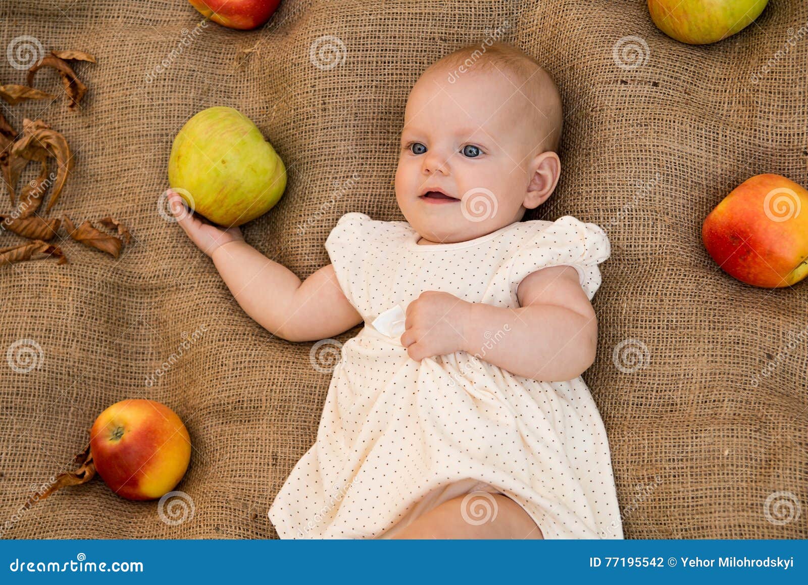 Baby girl stock photo. Image of child, garden, burlap - 77195542