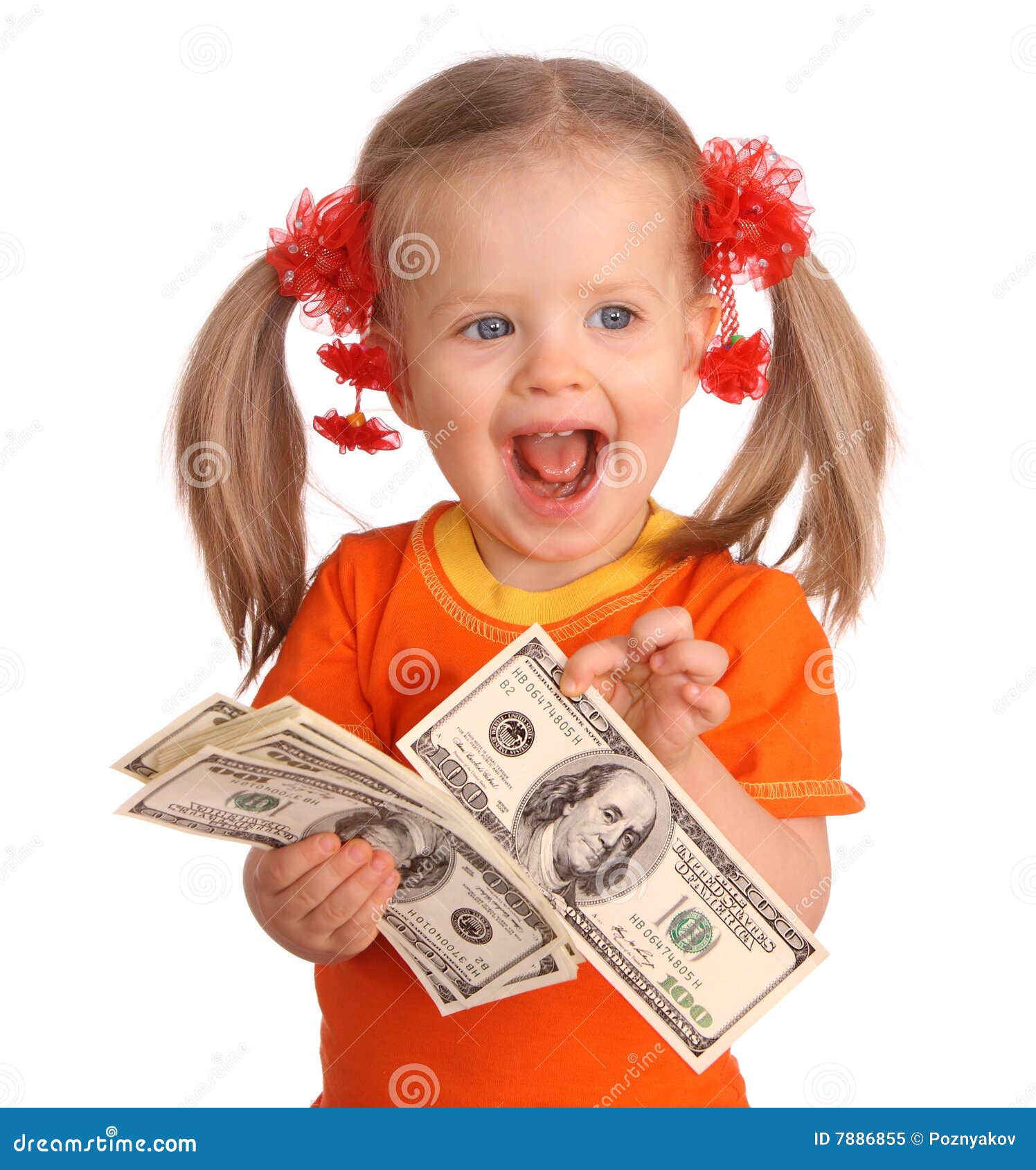 Baby Girl with Dollar Banknote. Stock Image - Image of laugh, money ...