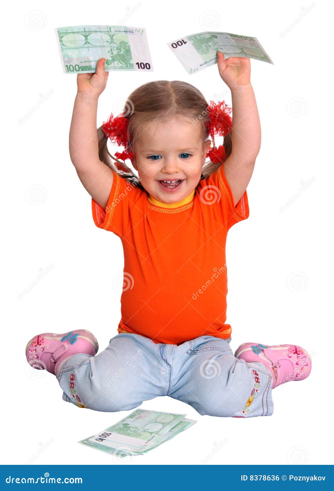 Baby Girl with Dollar Banknote. Stock Photo - Image of face, euro: 8378636